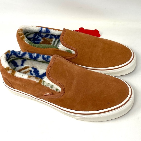 Vans | Shoes | Vans Classic Slip On Suede Shepr Brown Faux Fur Men Low ...